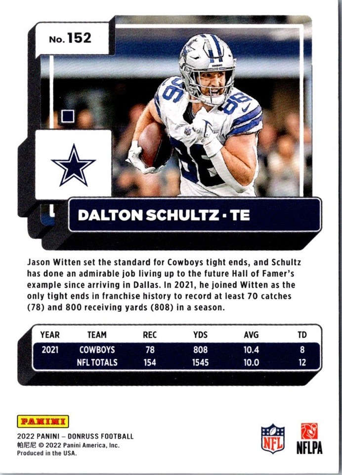 2022 Donruss Dalton Schultz #152 Dallas Cowboys Football Card | eBay