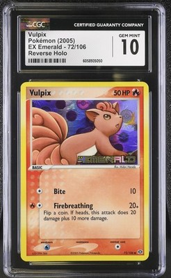 CGC 10 GEM MINT Vulpix EX Emerald 72/106 Reverse Holo STAMPED Pokemon ...