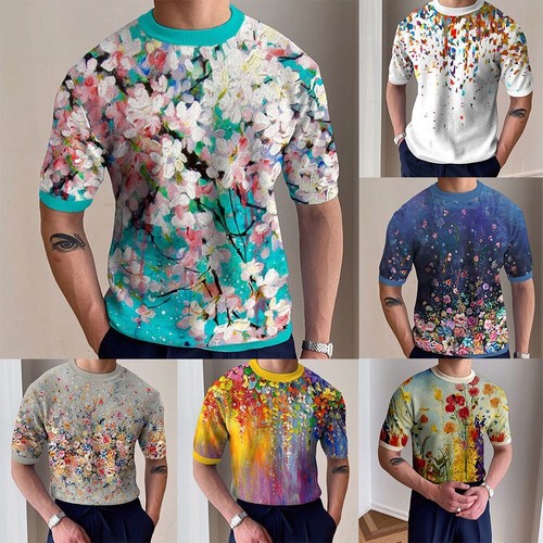 Men Short Sleeve T-Shirt Summer Crew Neck Tee Top 3D Print Shirt Blouse ...