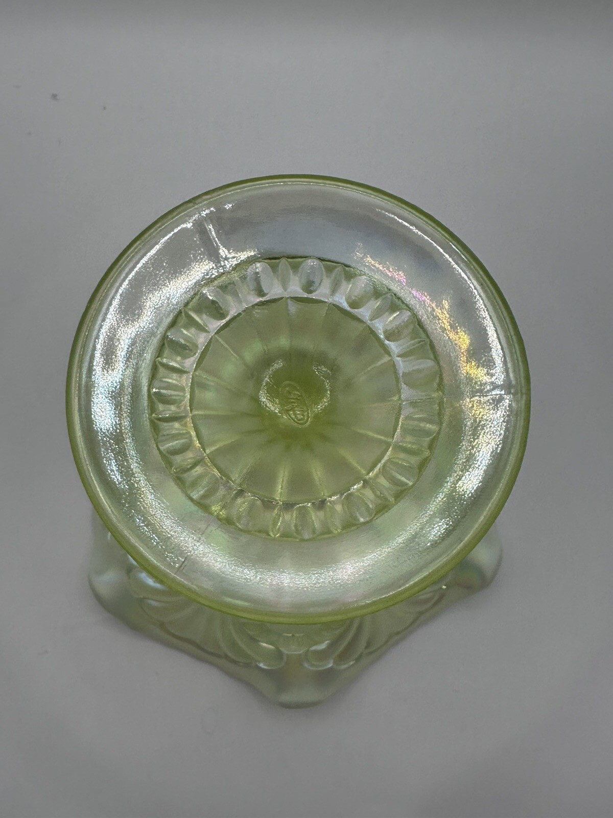 Fenton Topaz Iridescent Vaseline Glass Footed Compote Dish Eye And ...