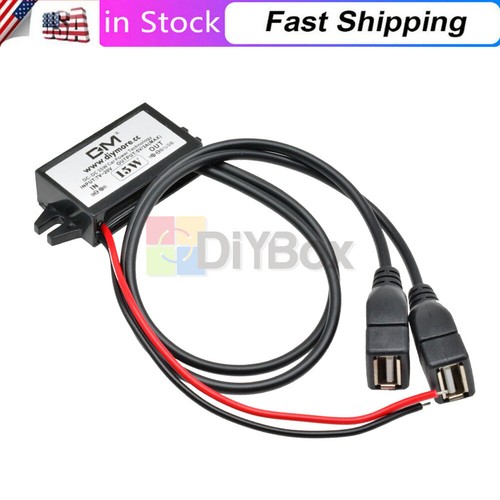 12V to 5V Dual USB Power Adapter Converter Cable Connector Car Charger ...