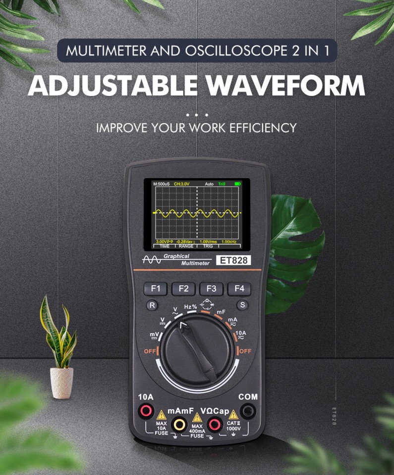 ET828 2-in-1 DC/AC Voltage Resistance Frequency Tester Oscilloscope ...