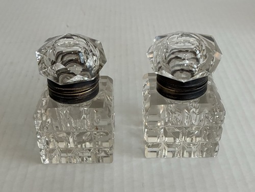 Two Antique Crystal Cut Glass Ink Wells with Sliver plated Lids | eBay