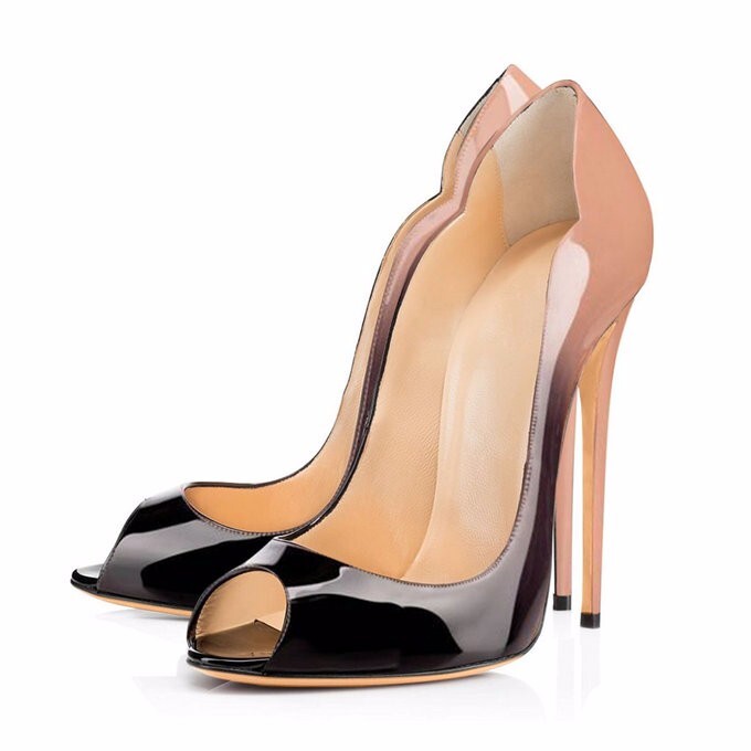Gradient Color Women High Heels Pumps Peep Toe Dress Party Shoes Plus ...
