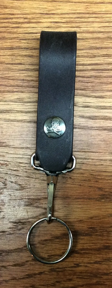 DARK BROWN ~ Biker Motorcycle SKULL ~ Leather Belt Loop ~ Key Ring ...