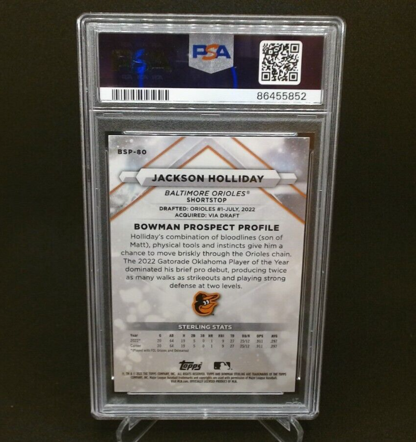 2023 Bowman Sterling - Jackson Holliday - #BSP-80 Gold /50 PSA 10 Gem ...