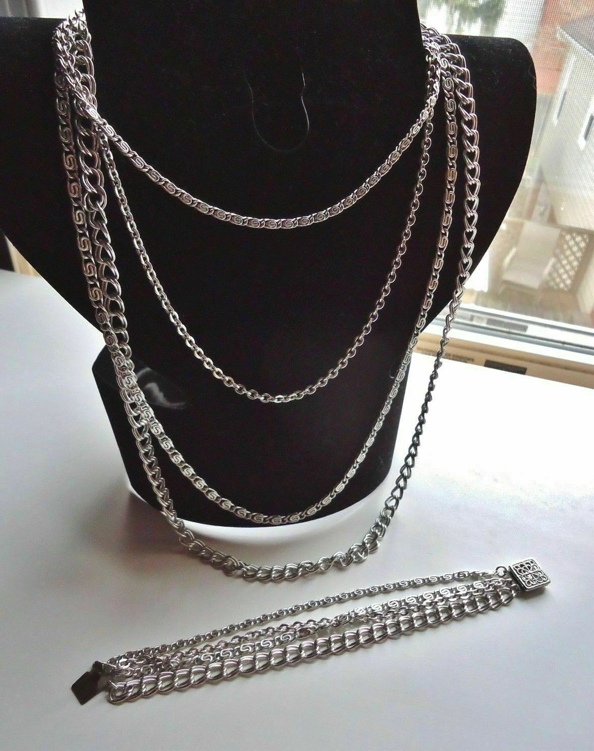 Lisa Jewels Silver Multi Chain Necklace & Bracelet Se… - Gem