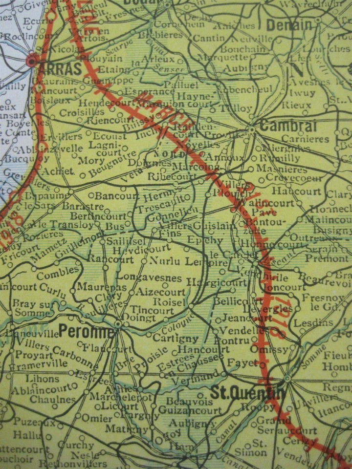 Original WW1 Map WESTERN FRONT Battle Lines Roads Railways Cities Towns ...