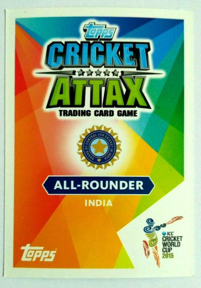 INDIA ICC CRICKET WORLD CUP 2015 CRICKET ATTAX CARD RAVINDRA JADEJA ...