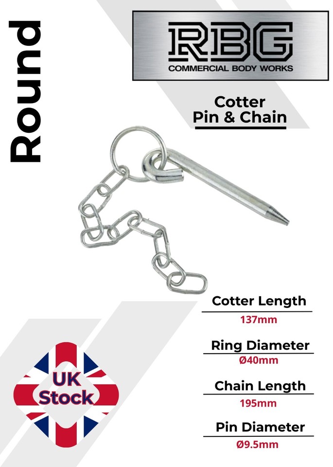 Round Cotter Pin & Chain 137 x 9.5mm Trailers Tail Gate Horseboxes ...