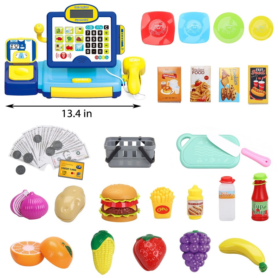 Cash Register for Kids, Pretend Play Cash Register with Scanner ...
