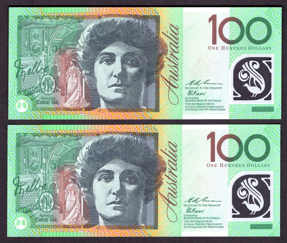 1996 PAIR CONSEC. AUSTRALIAN ONE HUNDRED DOLLAR *TEST* NOTES ...