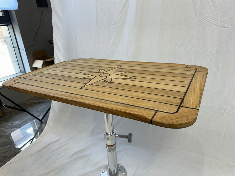 Sliding Wings Teak Table Top with Star Inlay - 340/580 x 600mm Boat ...