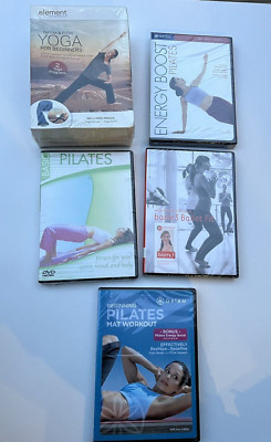 Yoga 5 DVDs Lot & Stretch Band Set Pilates Fit Exercise Workouts 5 Disc ...