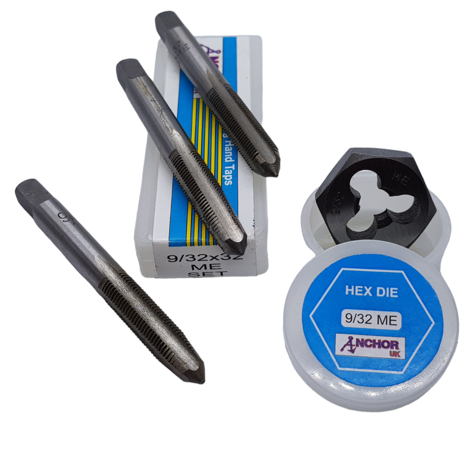 ME Series Model Engineering TAP + HEX DIE SET 32 40 tpi 1/4 9/32 7/32 5 ...