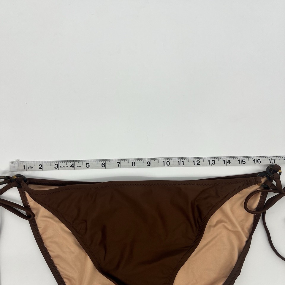 J. Crew O-Ring Side Ties Curved Waist Cheeky String Bikini Bottom Brown ...