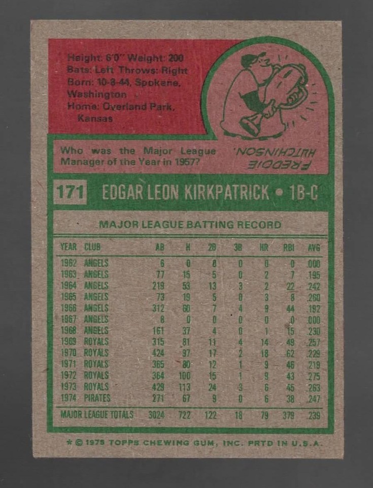 1975 Topps Ed Kirkpatrick Pittsburgh Pirates #171 Excellent | eBay