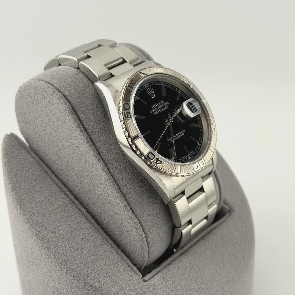 Rolex Datejust Turn O Graph Thunderbird 16264 36mm Black Dial 18k Gold ...
