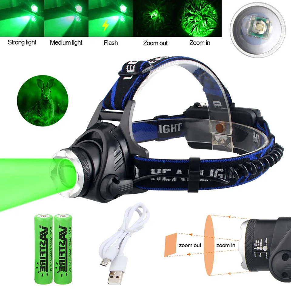 Headlamp Red Light Green Head LED Flashlight Outdoor XPG Headlight ...