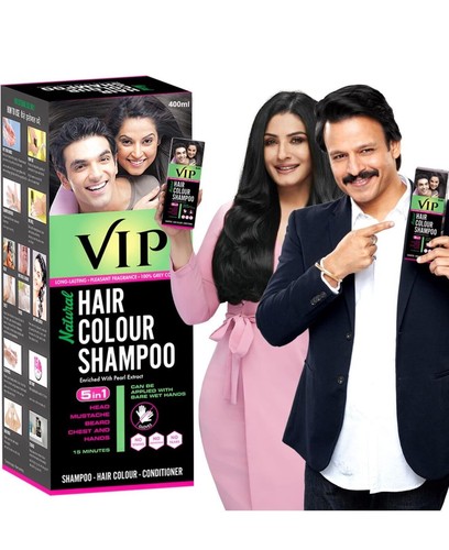 VIP Hair Colour Shampoo 5 In 1- 400 ML -Head,Moustache,Beard,Chest ...