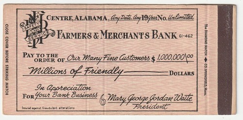 MATCHBOOK COVER - FARMERS & MERCHANTS BANK - CENTRE ALABAMA - FULL ...