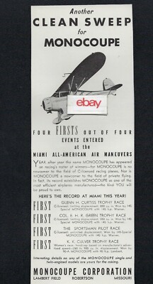 MONOCOUPE CORP LAMBERT FIELD ROBERTSON,MISSOURI 1939 4 FIRSTS MONOCOUPE ...