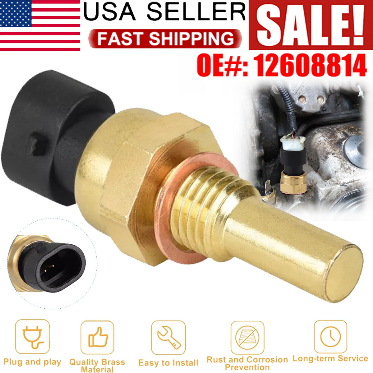 Engine Coolant Temperature Sender Temp Sensor For Chevry Buick Cadillac ...