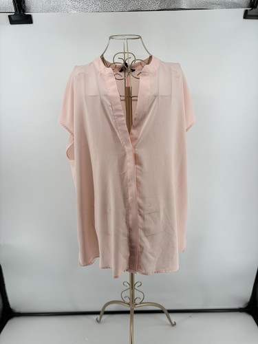 Eloquii Pink Peach Split V Button Down Shirt Sleeve Top Size 18 Women’s ...