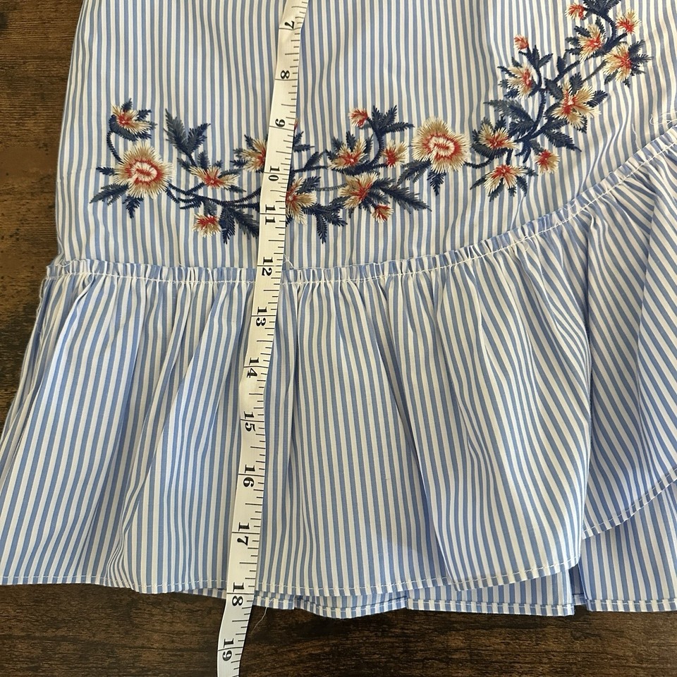 Striped Wrap Skirt Floral Embroidered Ruffle Hem Tie Waist Mini ...