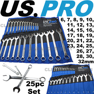 US PRO 25pc Metric Combination Spanner Wrench Set 6 - 32mm 3232 Open ...