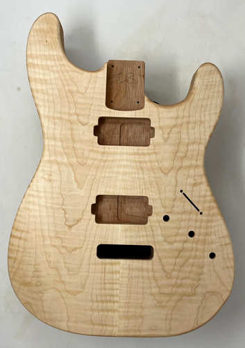 Strat Khaya guitar body w/ flame maple drop top, HH pickups, Free ...