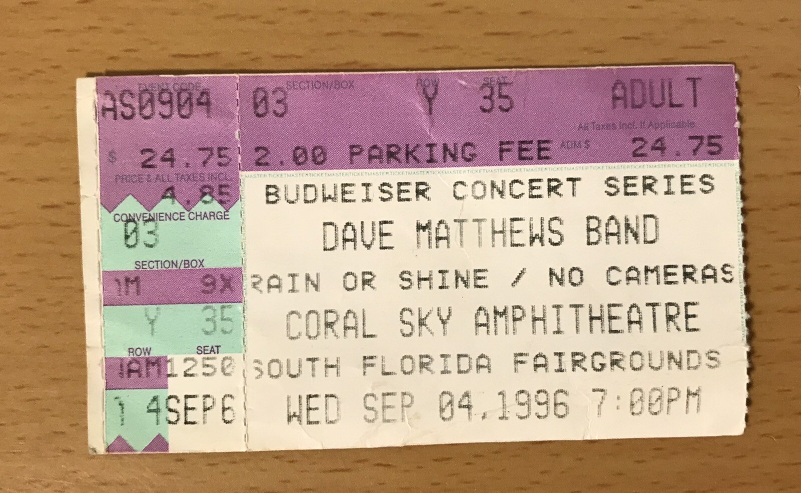1996 DAVE MATTHEWS BAND MIAMI CONCERT TICKET STUB CRASH DMB | eBay UK