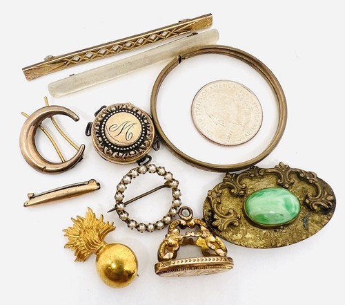 Antique Victorian Brooches Pins Fob Locket 10k Gold Diamond Vintage ...
