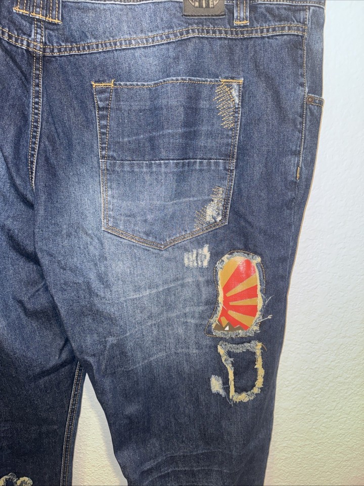 Men’s Born Fly Jeans Size 42x34 Japan Sunrise Rising Sun Patches Blue ...