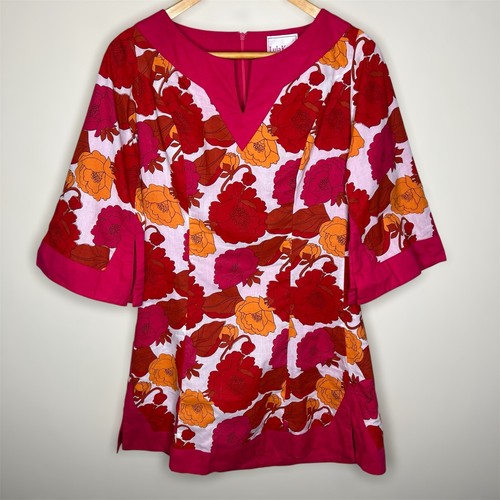 Lula Kate Mini Dress XS 0 Floral ALine Split Neck Pink Orange Tunic ...