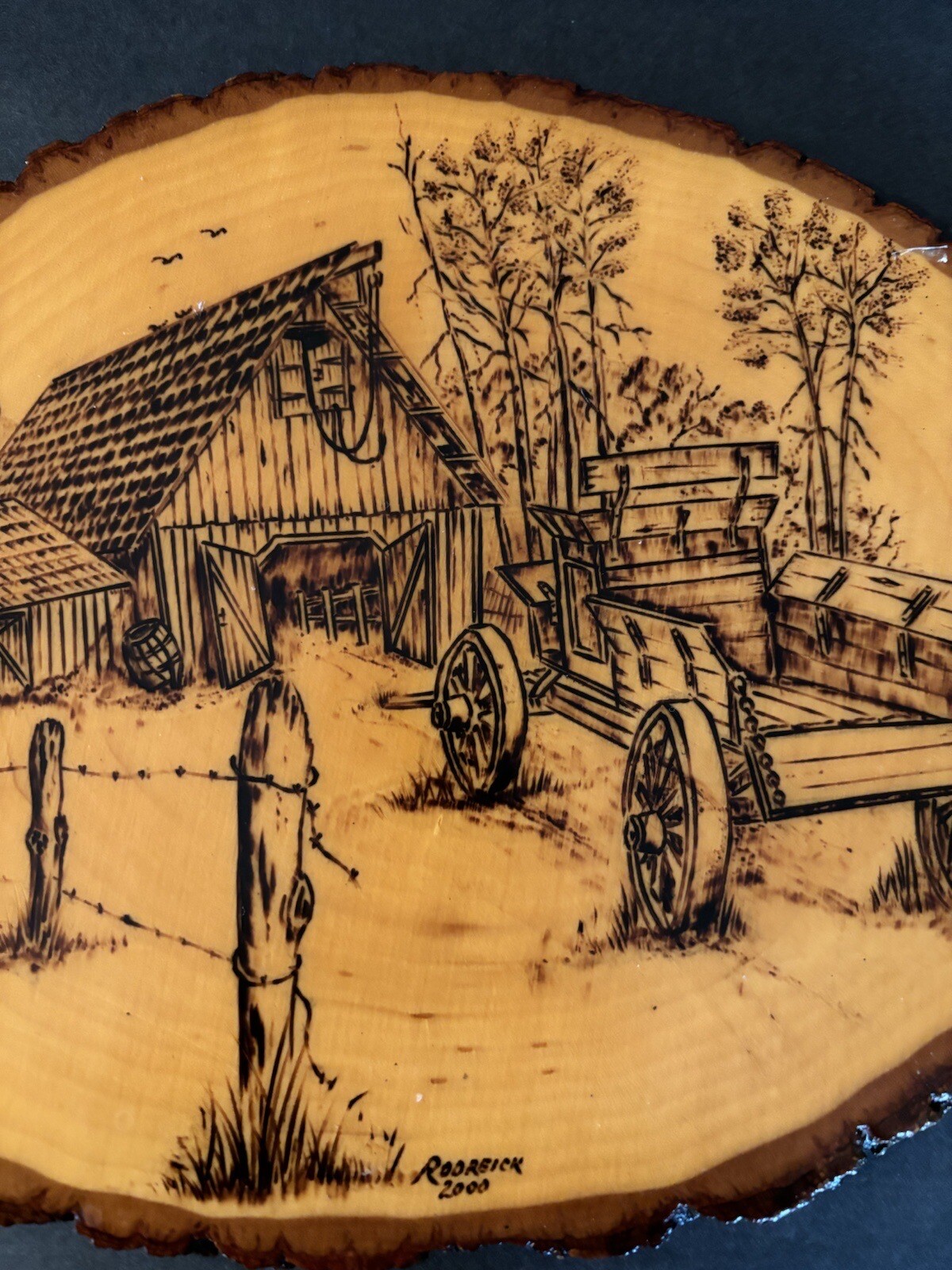 Slide Wood Burning PYROGRAPHY PLAQUE Signed Wall Hanging FOLK ART 2000 ...