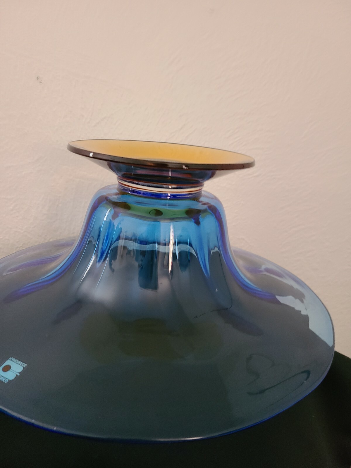 Gorgeous Blenko Console Centerpiece Bowl-Blue with Amber Pedestal. Art ...