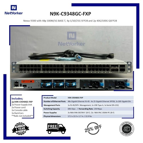Cisco N9K-C9348GC-FXP 48x 1GB RJ-45 4x 25GB SFP28 2x 100GB (B-F)Switch-Fast Ship | eBay