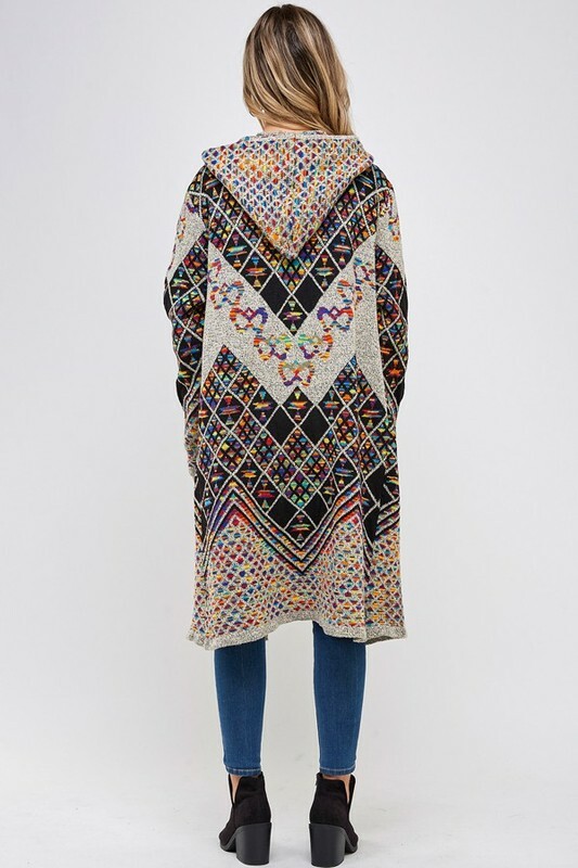 NWT ON BLUE AZTEC LONG CARDIGAN hooded SWEATER WESTERN BOHO SM-XXL 1X ...