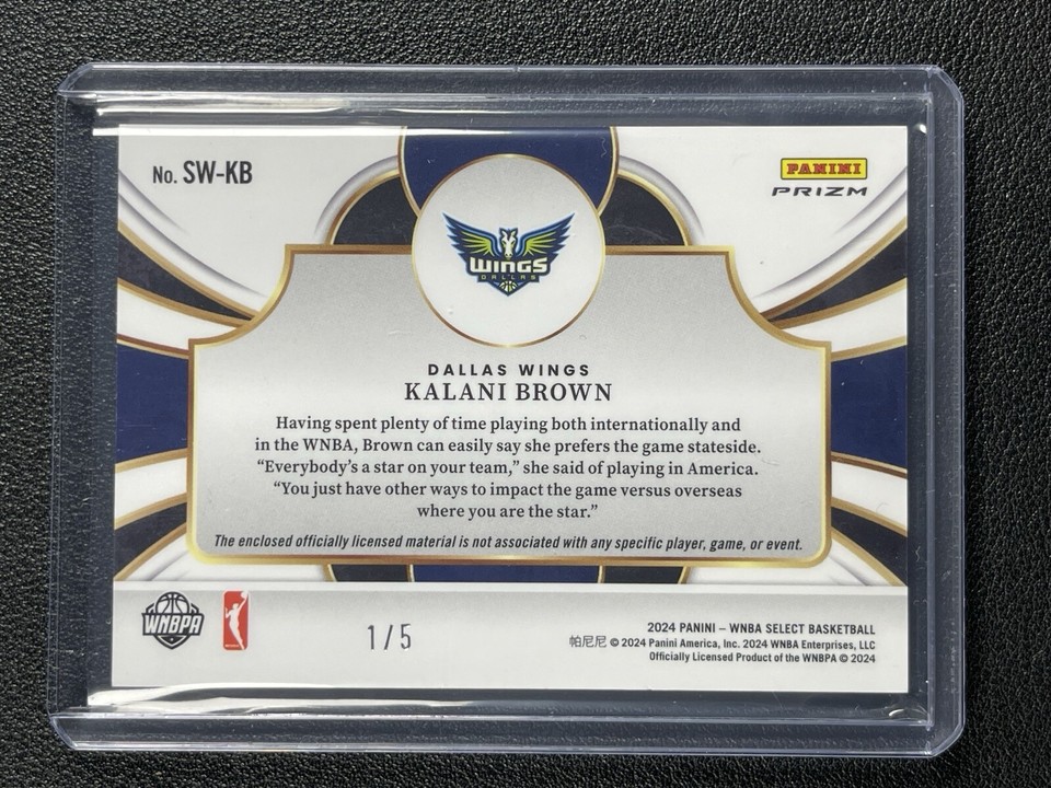 KALANI BROWN 2024 PANINI WNBA SELECT SELECTIVE PATCH BLACK & GOLD PRIZM ...