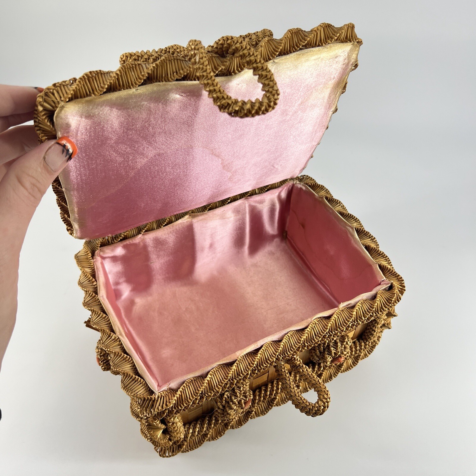 Antique Victorian Folk Art Woven Straw Sewing Basket | eBay