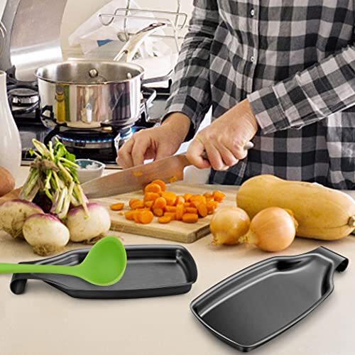 2piece Black Spoon Rest For Kitchen Counter Stainless Steel Spoon ...