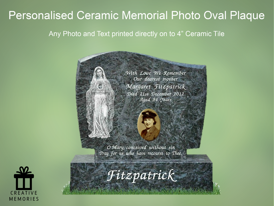 Personalised Ceramic Memorial Photo Oval Tile 4" 5" & Heart - Grave ...