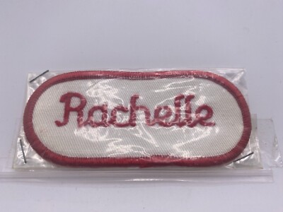RACHELLE USED EMBROIDERED VINTAGE SEW ON NAME PATCH TAGS OVAL RED ON ...