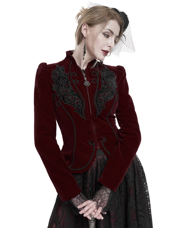 Devil Fashion Gothic Riding Jacket Red Velvet Black Lace Steampunk ...