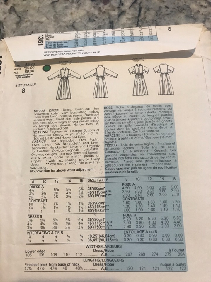 VINTAGE VOGUE ADRI American Designer SEWING PATTER Adri # 1351 sz 8 31. ...