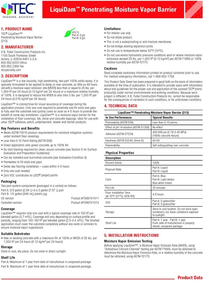 TEC LiquiDAM Kit MOISTURE VAPOR BARRIER- 1 Gallon MFG DATE 08/2019 | eBay