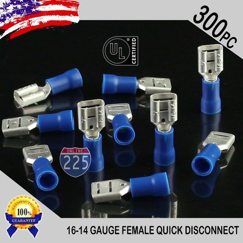 300 Pack 16-14 Gauge Female Quick Disconnect Blue Vinyl Crimp Terminals ...
