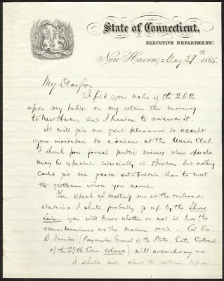 1866 Manuscript Letter – Ex. General and Governor Joseph R. Hawley | eBay