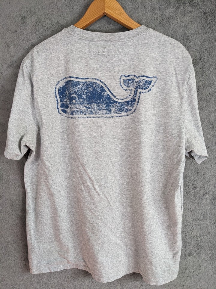 Vineyard Vines T Shirt Men's Large Gray Whale Logo Chest Pocket Short ...